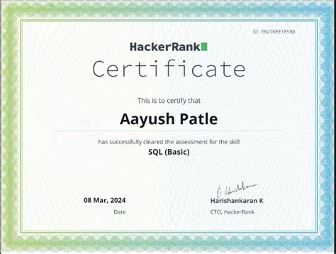 Sql Mysql Sqldeveloper Hackerrank Certification Aayush Patle