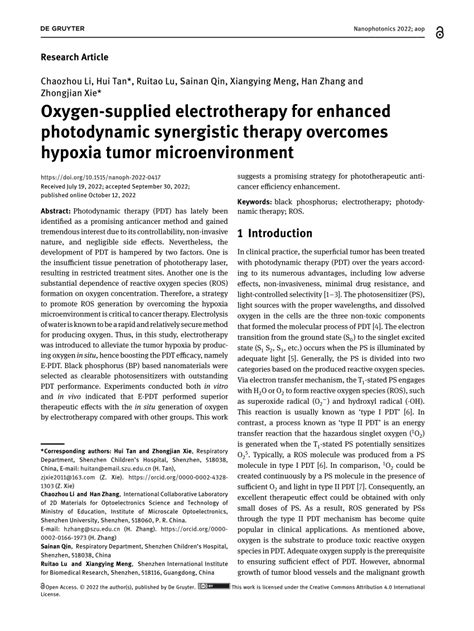 Pdf Oxygen Supplied Electrotherapy For Enhanced Photodynamic