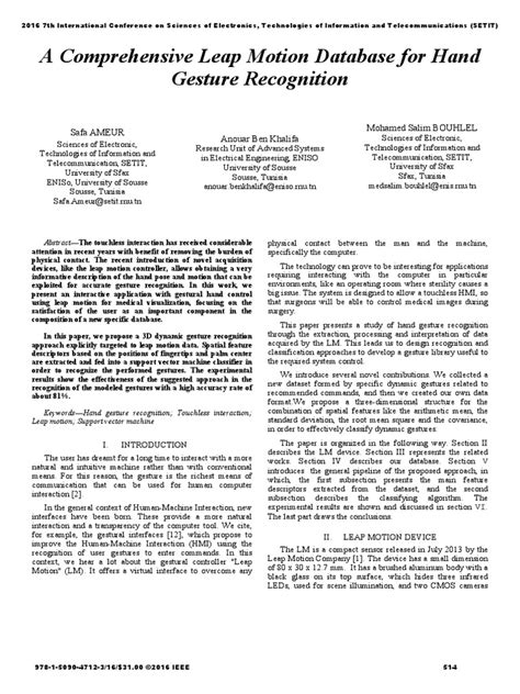 A Comprehensive Leap Motion Database For Hand Gesture Recognition Pdf Statistical