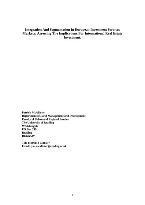 Pdf Integration And Segmentation In European Investment Integration And Segmentation In