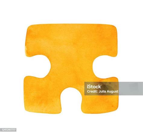 밝은 노란색 직소 퍼즐 조각 모양의 물 색 페인팅 하나의 단일 개체입니다 흰색 배경에 손으로 그린 수채화 그래픽 일러스트 디자인 배너 엠블럼클립아트 요소를 잘라 수채화에