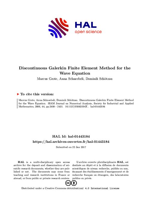 Pdf Discontinuous Galerkin Finite Element Method For The Wave Equation