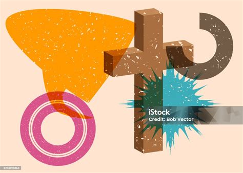 Risograph 종교 십자가 기하학적 모양의 십자가 트렌디한 Riso Graph의 개체는 기하학 요소가 있는 질감 스타일 디자인을 인쇄합니다 0명에 대한 스톡 벡터 아트