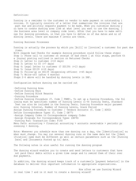 Dunning Dunning Procedure In Sap Pdf Business Process Cheque