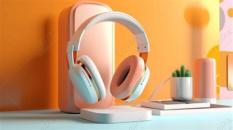 모형 화면 배경에서 눈길을 끄는 헤드폰 및 플레이어 스탠드의 3d 렌더링 눈길 배경 레이어 배경 스탠 배경 이미지 Hd 눈길 레이어 스탠 배경 사진 무료 다운로드