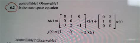 solved controllable observable is the state space equation