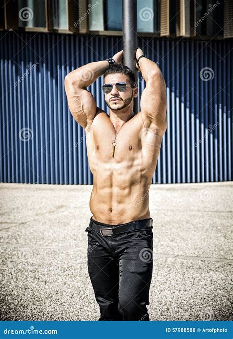 Handsome Muscular Shirtless Hunk Man Outdoor In Royalty Free Stock Image Cartoondealer Com