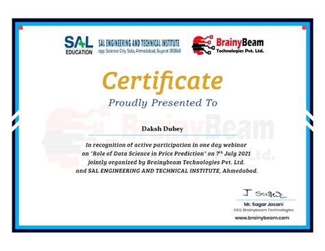 Daksh Dubey On Linkedin Datascience Webinar Certificate Appreciation Learning Brainybeam