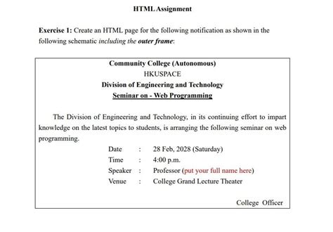 Solved Exercise Create An HTML Page For The Following Chegg
