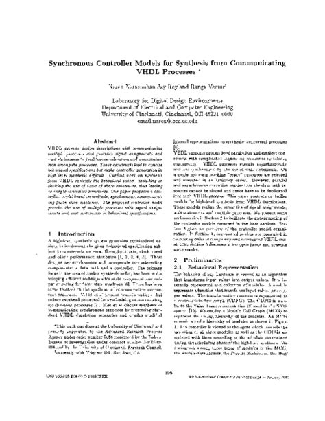 Pdf Synchronous Controller Models For Synthesis From Communicating Vhdl Processes