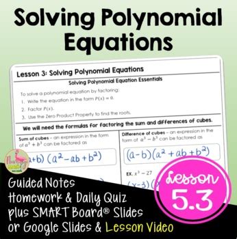 Solving Polynomial Equations Algebra 2 Unit 5 By Jean Adams TpT