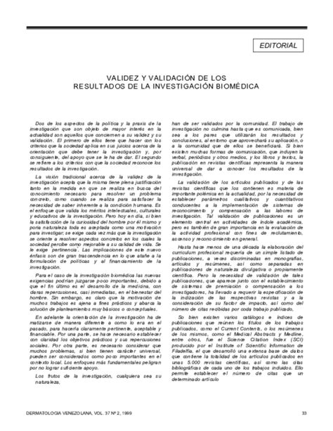 Pdf Validez Y Validación De Los Resultados De La Investigación Biomédica