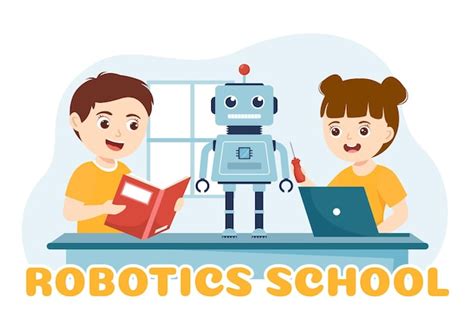 Illustration Vectorielle De Lécole De Robotique Avec Projet Robotique