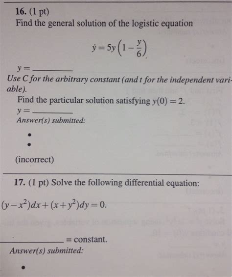 Solved Find The General Solution Of The Logistic Equation Y
