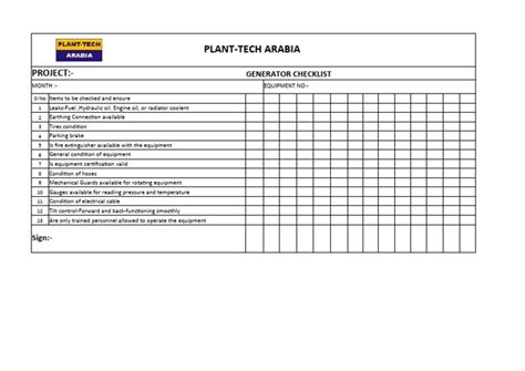 Generator Checklist Pdf Generator Checklist Pdf