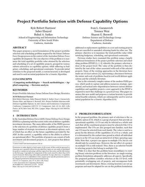 Pdf Project Portfolio Selection With Defense Capability Options