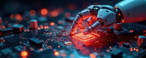 Ai Robotic Hand Gestures Towards Circuit Board Smart System Stock Illustration Illustration