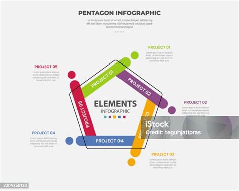 오각형 또는 오각형 인포 그래픽 개요 스타일 5 포인트 템플릿 원형 직사각형 원형 가장자리 슬라이드 프리젠 테이션 용 원형 0명에 대한 스톡 벡터 아트 및 기타 이미지
