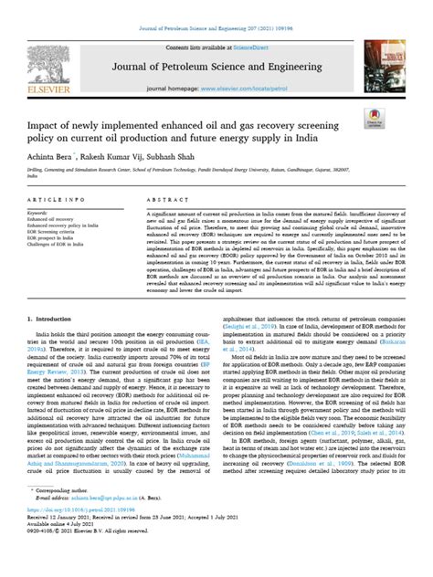 Impact Of Newly Implemented Enhanced Oil And Gas Recovery Screening Policy On Current Oil