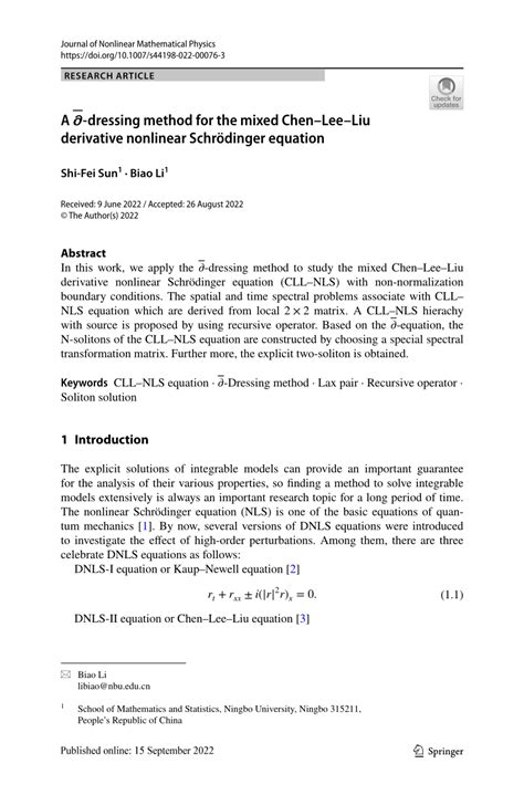 Pdf A Overline Partial Dressing Method For The Mixed Chenlee