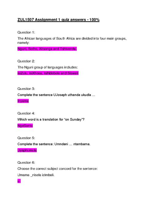 Zul1507 Assignment 1 Quiz Answers 100 Question 2 The Nguni Group