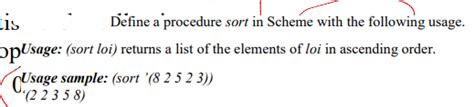 Solved Is Define A Procedure Sort In Scheme With The