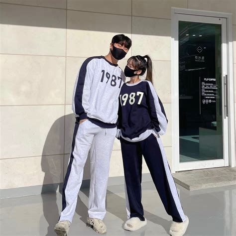 비바블 2사이즈세트가격기모 87 트레이닝 세트 맨투맨 와이드 팬츠 커플 커플룩 시밀러룩 남녀공용 꾸안꾸 데일리 봄 가을