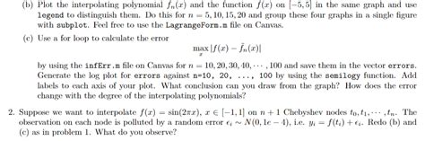 Solved B Plot The Interpolating Polynomial Inx And The