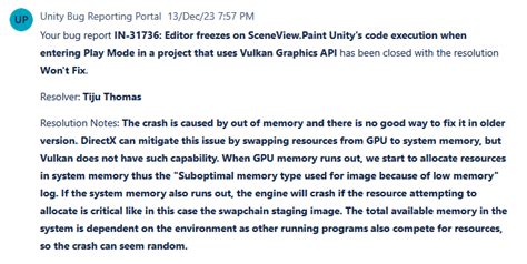 Vulkan Crashes Editor On Start Unity Engine Unity Discussions