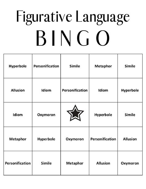 Figurative Language Bingo And Quiz Worksheets Library