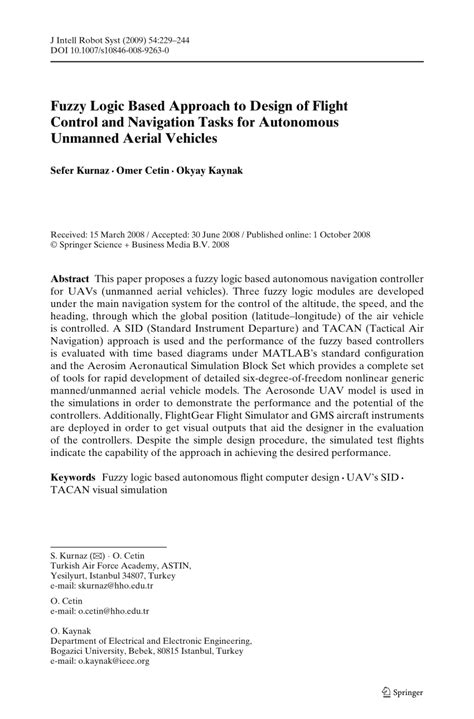 Pdf Fuzzy Logic Based Approach To Design Of Flight Control And Navigation Tasks For Autonomous