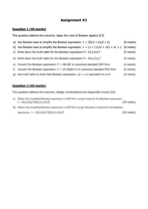 Solution Assignment 1 Boolean Algebra Studypool