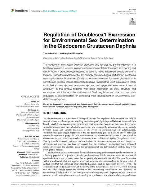 Pdf Regulation Of Doublesex1 Expression For Environmental Sex Determination In The Cladoceran