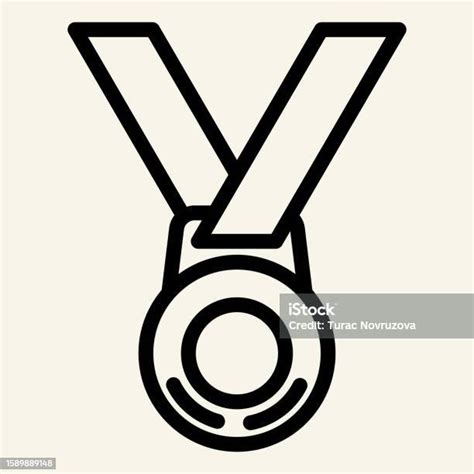 어워드 라인 아이콘입니다 스포츠 우승자 메달 개요 스타일 픽토그램은 베이지색 배경에 있다 챔피언 메달 모바일 컨셉 웹 디자인 벡터 그래픽 검은색에 대한 스톡 벡터 아트 및