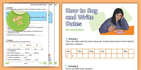 Esl How To Say And Write Dates Activity Sheet Twinkl