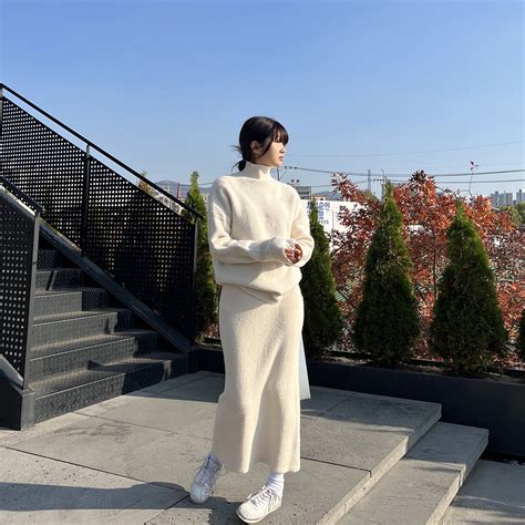 에이데이 꾸안꾸💖 니트 폴라 롱 스커트 골지 투피스 세트 마실룩 반폴라 반목 손등덮는 청순 글램 44 55 66 프리사이즈 D2f09 위시버킷