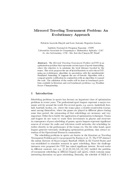 Pdf Mirrored Traveling Tournament Problem An Evolutionary Approach
