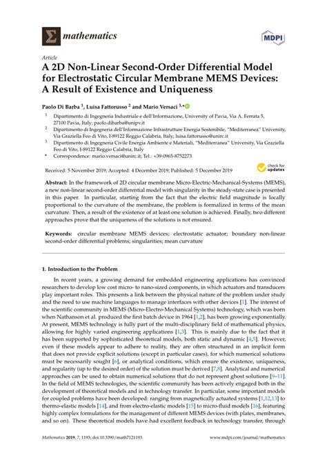 Pdf A 2d Non Linear Second Order Differential Model For Electrostatic Circular Membrane Mems