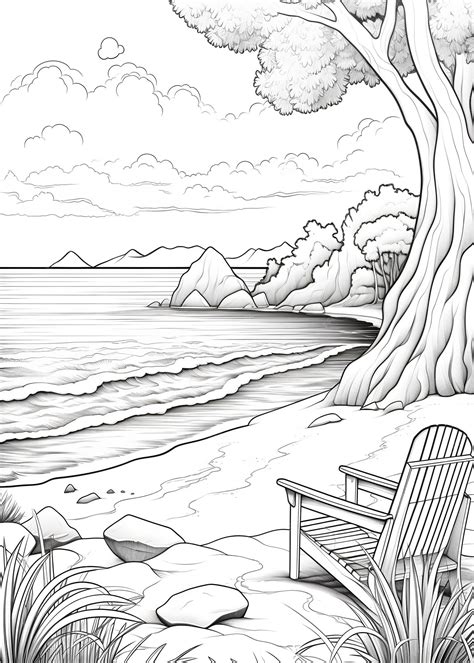 여름 컬러링 페이지 여름 윤 컬러링페이지 여름 풍경 라인 아트 컬러링 피드 여름 컬러팅 책 어른들 컬러팅 페이지 인공지능 생성 프리미엄 Ai 생성 이미지
