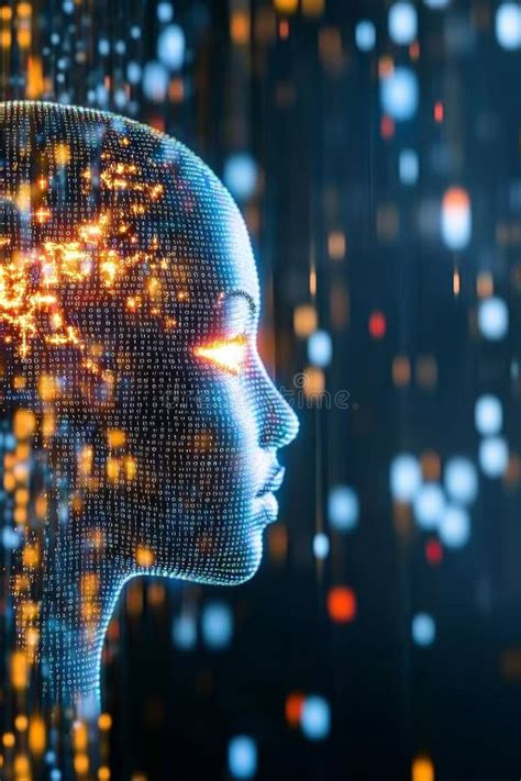 Digital Woman Head Artificial Intelligence Machine Learning Cybernetic Brain Concept Stock