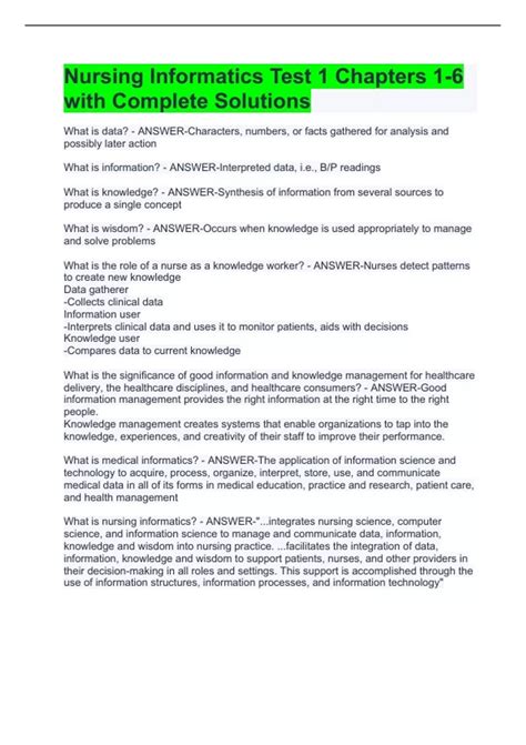 Nursing Informatics Test 1 Chapters 1 6 With Complete Solutions Nursing Informatics Stuvia Us