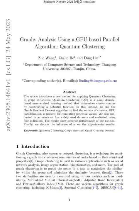 Graphy Analysis Using A Gpu Based Parallel Algorithm Quantum Clustering Deepai