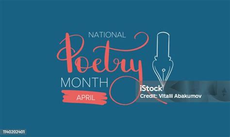4 월의 전국 시의 달 필기 레터링이 있는 포스터 미국과 캐나다의 시 축제 문학 행사와 축 하 인사말 카드 초대장 포스터 배너 또는 배경입니다 벡터 시 문학에 대한 스톡
