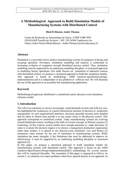 Pdf A Methodological Approach To Build Simulation Models Of Manufacturing Systems With