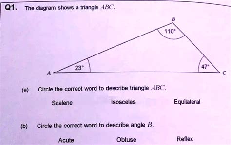 Get Answer Q1 The Diagram Shows A Triangle Abc B 110° 23° A A Circle The Correct Word To