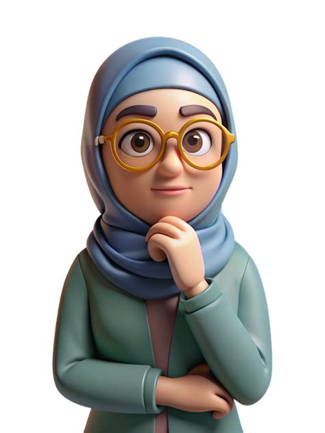Female With Hijab Thinking 3d Character 46647389 Png