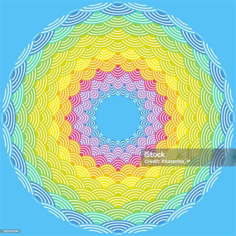 라운드 화 환 구성 무지개 프레임입니다 간단한 자연 배경 일본 파 원 패턴 녹색 노란 주황색 분홍색 자주색 블루 색상 카드 배너