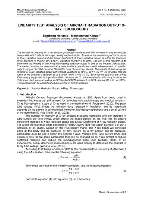 Pdf Linearity Test Analysis Of Aircraft Radiation Output X Ray Fluoroscopy