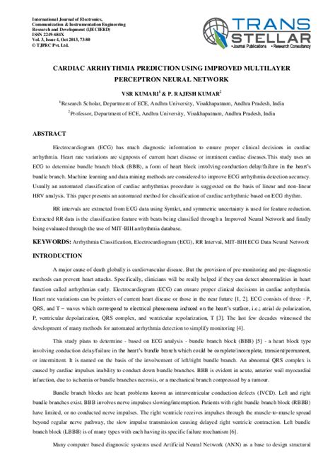 Pdf Cardiac Arrhythmia Prediction Using Improved Multilayer