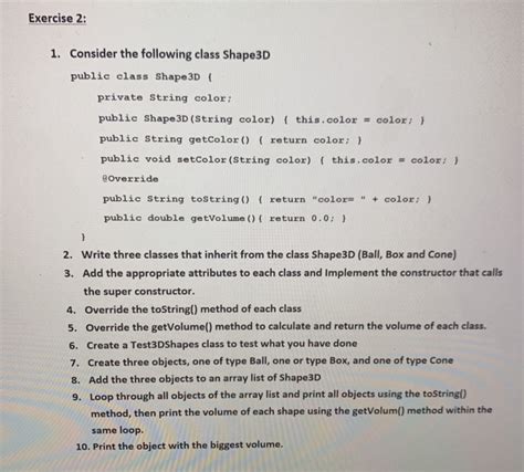 Solved Exercise 2 1 Consider The Following Class Shape 3d